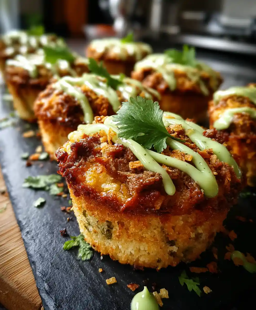 Chipotle Cream Cheese Taco Cupcakes with Avocado Lime Drizzle