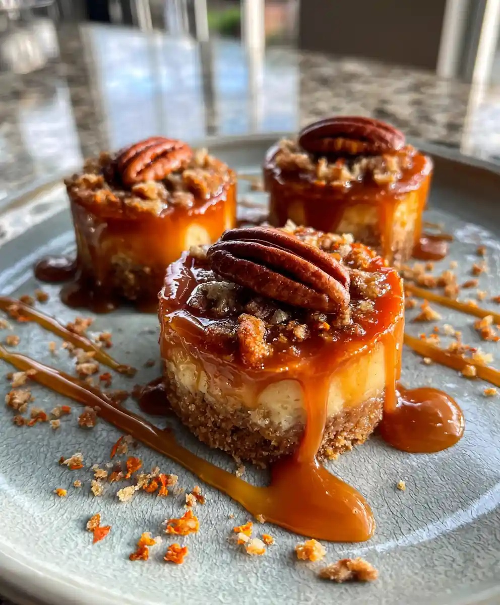 Mini Pecan Pie Cheesecakes with Orange Caramel Swirl